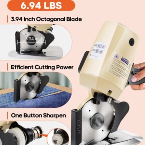 110V Electric Rotary Fabric Cutter Cloth Cutting Machine 4 Inch (100mm) Octagonal Blade Cloth Cutter Electric Scissors With Automatic Sharpener For Multi Layer Carpet Leather