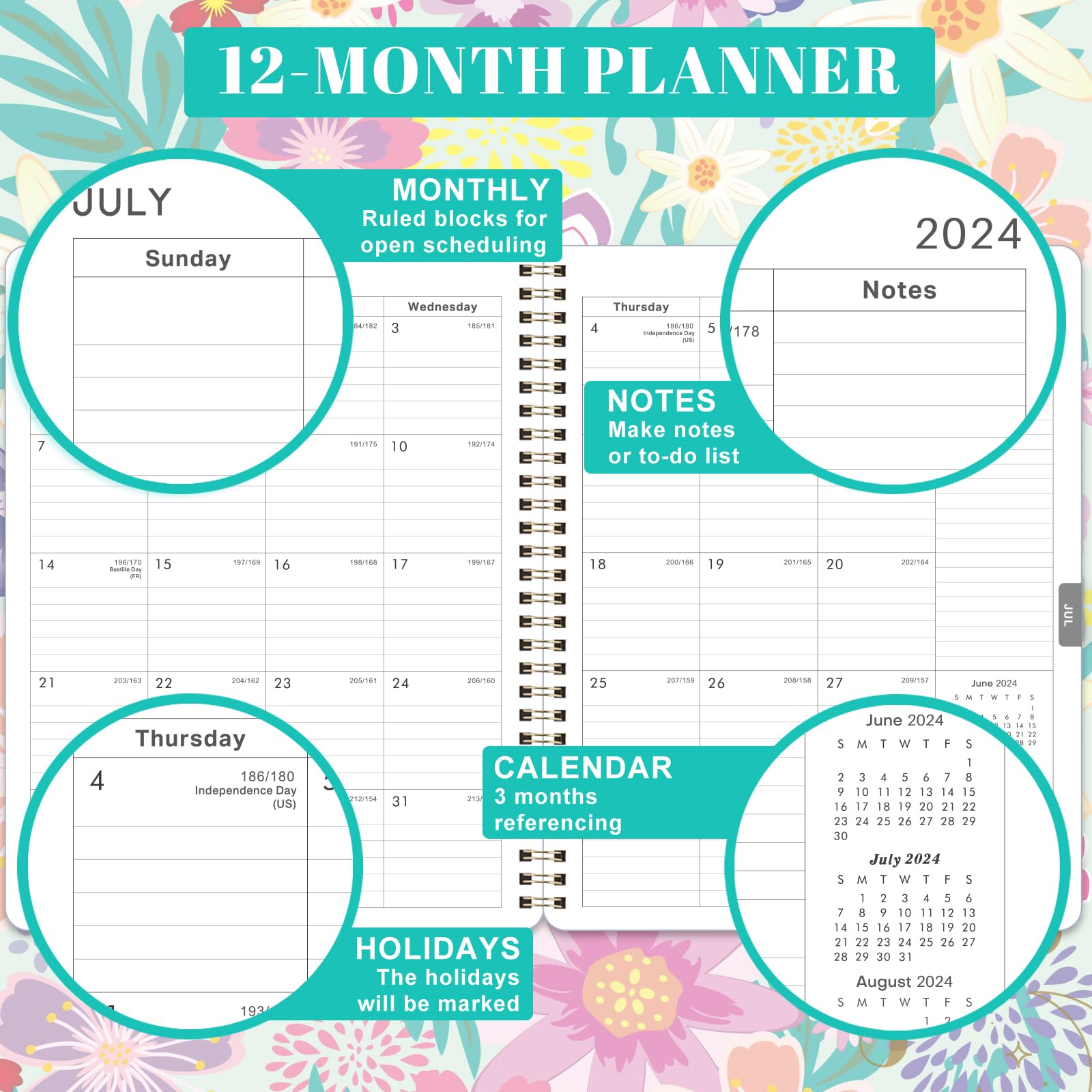 2024 Planner - Planner 2024, Jan. 2024 - Dec. 2024, 2024 Planner Weekly and Monthly with Tabs, 8" x 10", Thick Paper, Twin-Wire Binding, Check Boxes, Perfect Daily Organizer