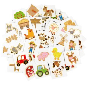 adxco 144 pieces farm party tattoos gold glitter farm barnyard tattoos farm animal temporary tattoos for kids farm birthday party favors supplies, 24 designs