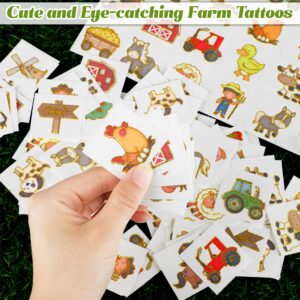 ADXCO 144 Pieces Farm Party Tattoos Gold Glitter Farm Barnyard Tattoos Farm Animal Temporary Tattoos for Kids Farm Birthday Party Favors Supplies, 24 Designs