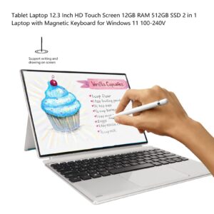 PUSOKEI 2 in 1 Laptop Computer, Slim Laptop, 12.3in IPS 3K Touch Screen, Intel J4125 CPU, LPDDR4 12GB RAM 256GB SSD, Magnetic Keyboard, Webcam, 2.4G/5G WiFi, Windows11