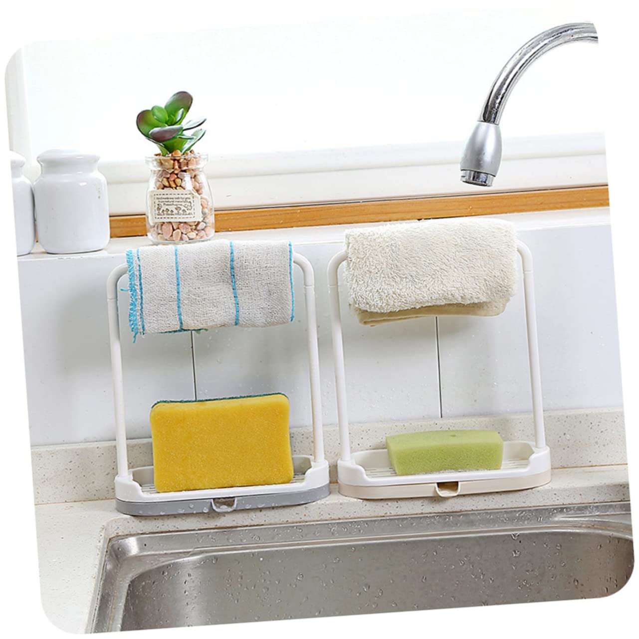 Sink Drying Dual- Dish Organizer Dishcloth for Soap Removable Rack Plastic and Sponge Cloth Brush Rackgrey Rag Storage Kitchen Stands with Countertop Holder Grey