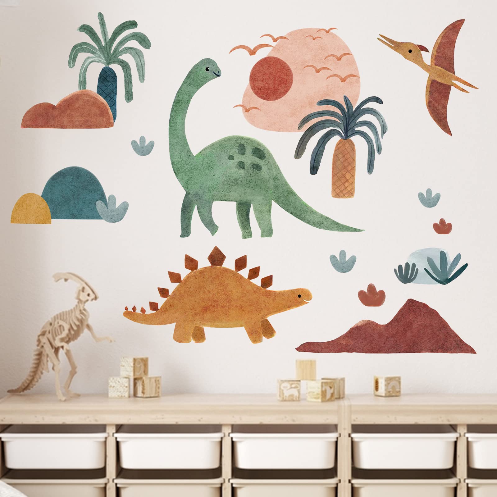 Mfault Boho Dinosaur Wall Decals Stickers, Bohemian Dino Hawaii Nursery Decorations Baby Boys Girls Bedroom Playroom Art, Neutral Toddlers Kids Room Decor Gifts