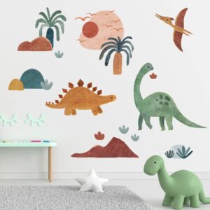 Mfault Boho Dinosaur Wall Decals Stickers, Bohemian Dino Hawaii Nursery Decorations Baby Boys Girls Bedroom Playroom Art, Neutral Toddlers Kids Room Decor Gifts