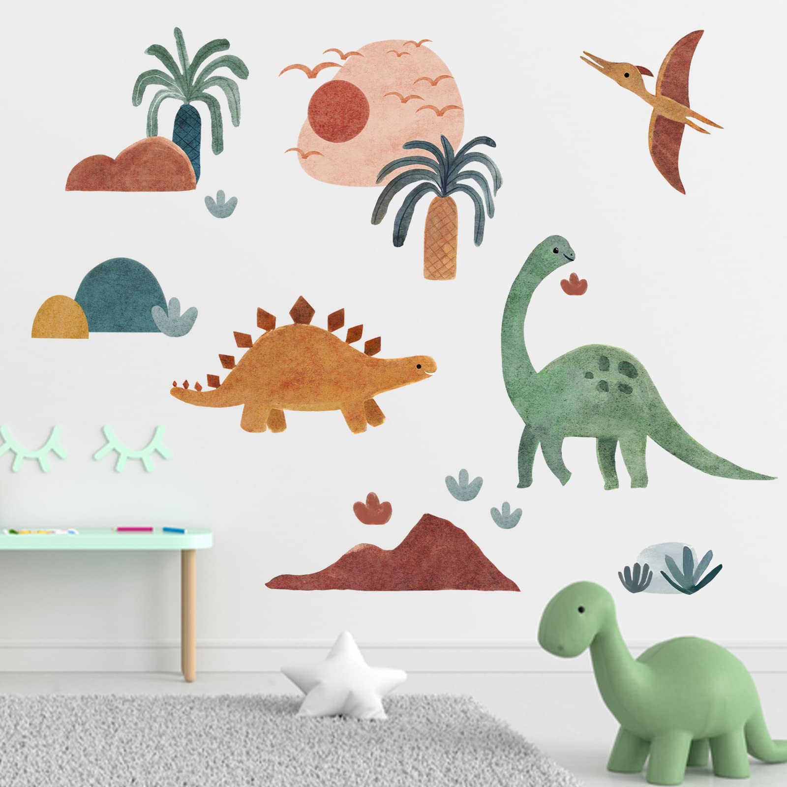 Mfault Boho Dinosaur Wall Decals Stickers, Bohemian Dino Hawaii Nursery Decorations Baby Boys Girls Bedroom Playroom Art, Neutral Toddlers Kids Room Decor Gifts