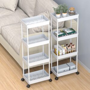 Sooyee 4-Tier Rolling Cart,Utility Carts with Wheels,Cute Room Decor,Organization and Storage for Office,Bedroom,Bathroom, Kitchen, Living Room, Laundry Room,White