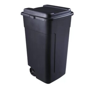 50 gal Roughneck Wheeled Plastic Garage Trash Can, Black