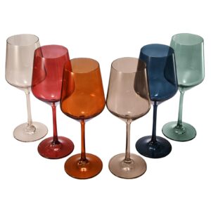 Colored Crystal Wine Glasses Set of 6, Unique Gift Wife, Her, Mom, Friend - Large 12oz Glass, Italian Style Tall Stemmed Drinkware, Long Stem Unique Wines, Dinner, Color Beautiful Glassware