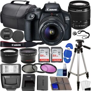 canon eos 2000d / rebel t7 dslr camera w/ef-s 18-55mm f/3.5-5.6 lens 3 lens kit bundled with 128gb memory + wide angle lens + telephoto lens + flash + more