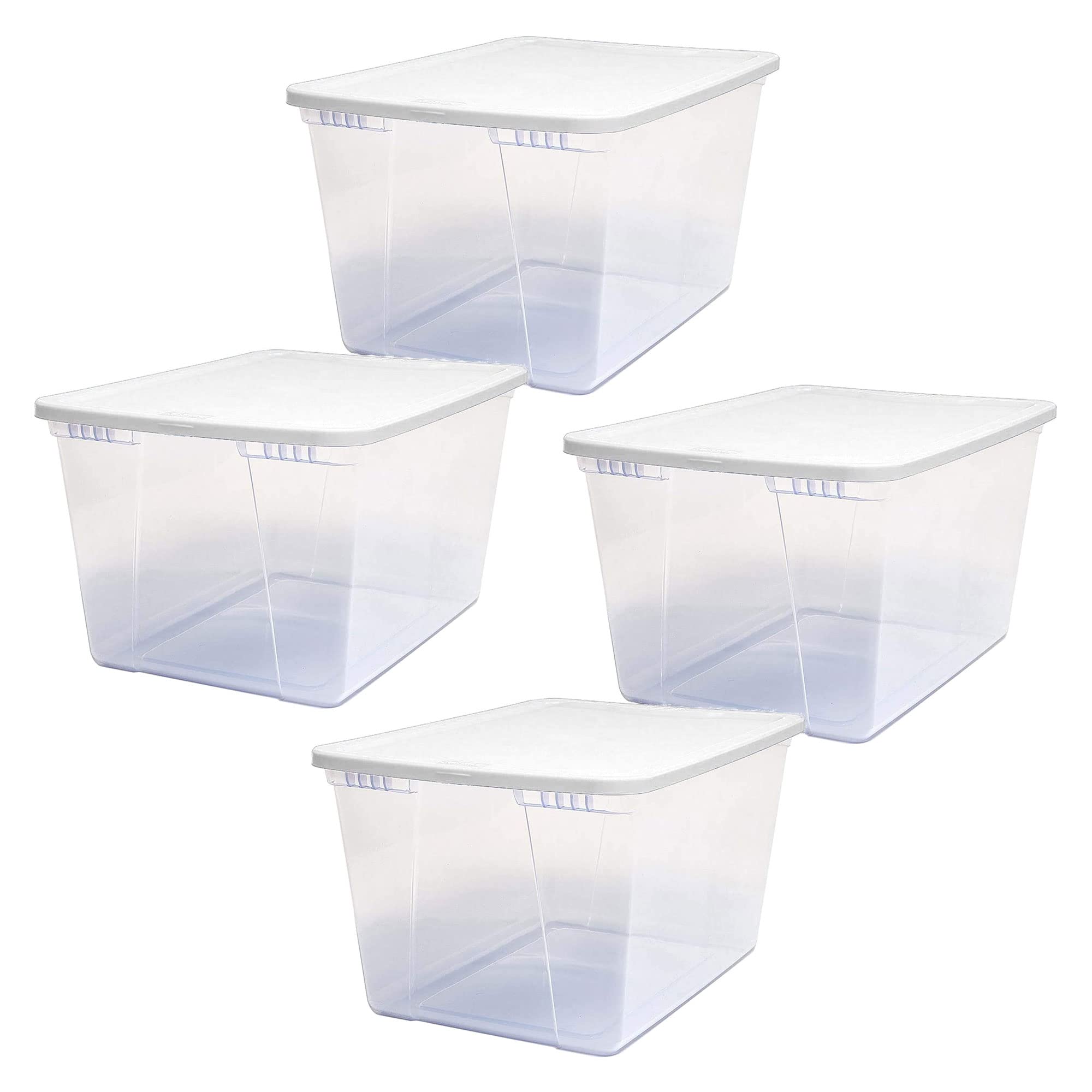 HOMZ 56 Quart Snaplock Clear Plastic Storage Tote Container Bin with Secure Lid and Handles for Home and Office Organization (4 Pack)