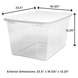 HOMZ 56 Quart Snaplock Clear Plastic Storage Tote Container Bin with Secure Lid and Handles for Home and Office Organization (4 Pack)