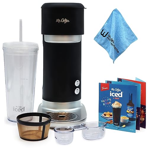 Mr. Coffee Iced Coffee Maker, Single Serve Hot and Cold Coffee Maker with 22 ounce Reusable Tumbler, Filter and Wholesalehome Cloth