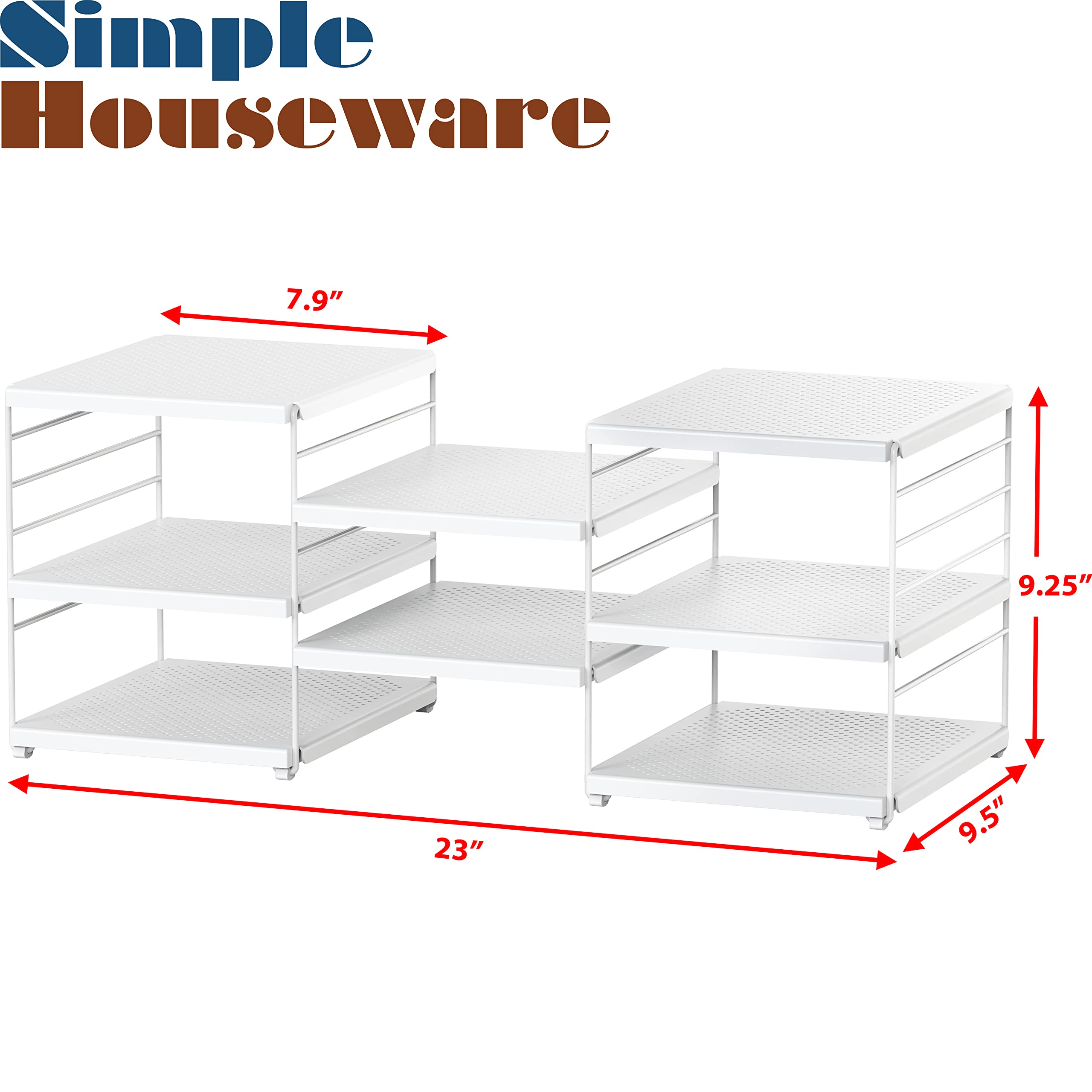 Simple Houseware Expendable Kitchen Counter Shelf Organizer, White, Plastic, 23.2" L x 9.8" W x 8.7" H