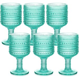 6 pcs blue wine glasses hobnail goblet glasses stemmed hobnail drinking glasses reusable dishwasher safe stem colored glassware romantic vintage wine glasses for beer, cocktail, soda, beverages