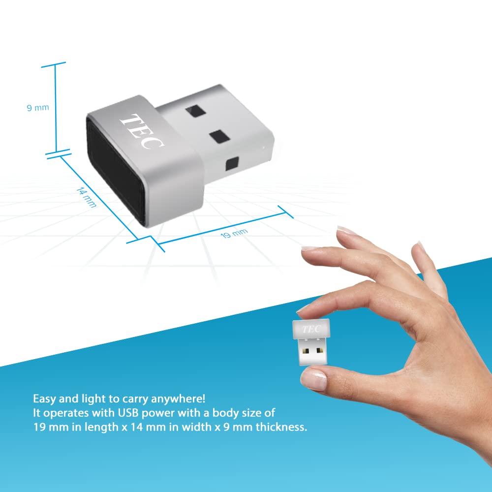 TEC TE-FPA3 Mini USB Fingerprint Reader Compatible with Windows 11 & 10, 360° Touch Speedy Matching Biometric Scanner for Password-Free Login and File Encryption