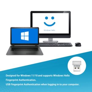 TEC TE-FPA3 Mini USB Fingerprint Reader Compatible with Windows 11 & 10, 360° Touch Speedy Matching Biometric Scanner for Password-Free Login and File Encryption