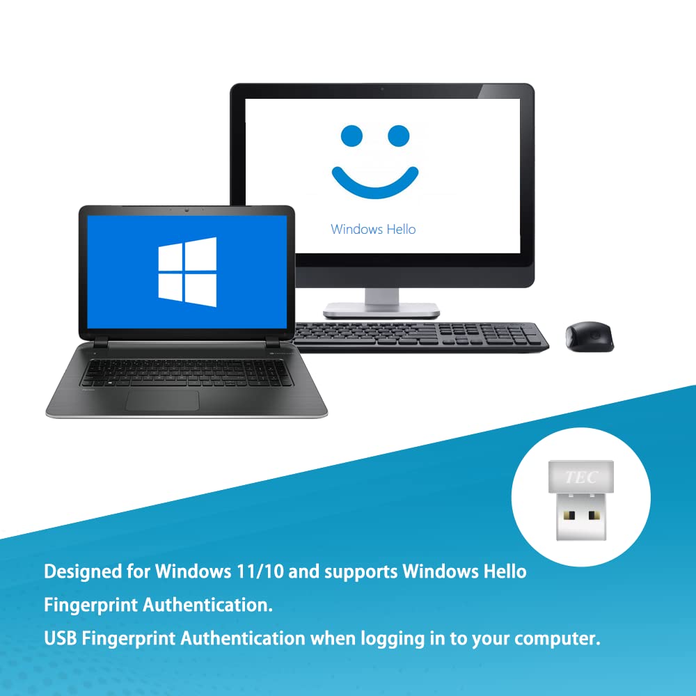 TEC TE-FPA3 Mini USB Fingerprint Reader Compatible with Windows 11 & 10, 360° Touch Speedy Matching Biometric Scanner for Password-Free Login and File Encryption