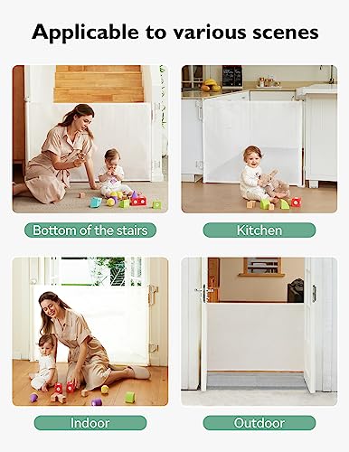 Momcozy Baby Gate, Auto Lock Retractable Baby Gate or Dog Gate, 【Auto Lock】33” Tall, Extends to 55” Wide, Mesh Safety Baby Gate for Stairs, Indoor, Outdoor, Doorways, Hallways