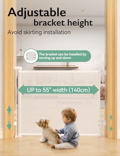 Momcozy Baby Gate, Auto Lock Retractable Baby Gate or Dog Gate, 【Auto Lock】33” Tall, Extends to 55” Wide, Mesh Safety Baby Gate for Stairs, Indoor, Outdoor, Doorways, Hallways