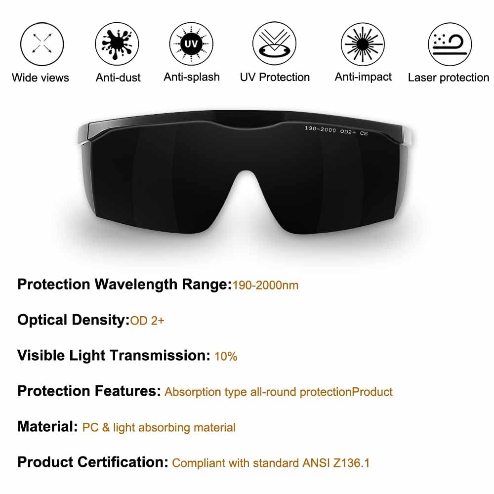 IPL190nm to 2000nm Laser Safety Glasses , UV Blocking Laser Glasses Eye Protection Protective Goggles Eyewear for Hair Removal Treatment and Laser Cosmetology Operator Eye Protection Adjustable Temple