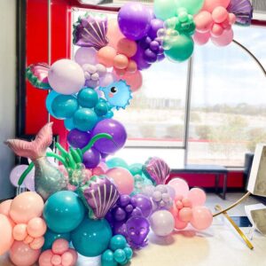 Mermaid Balloon Garland Kit, 125pcs Under The Sea Balloons Mermaid Tail Arch Party Supplies with Seahorse Octopus Ocean Animals Balloons for Mermaid Birthday Party Baby Shower Decorations