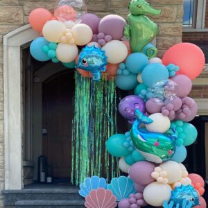 Mermaid Balloon Garland Kit, 125pcs Under The Sea Balloons Mermaid Tail Arch Party Supplies with Seahorse Octopus Ocean Animals Balloons for Mermaid Birthday Party Baby Shower Decorations