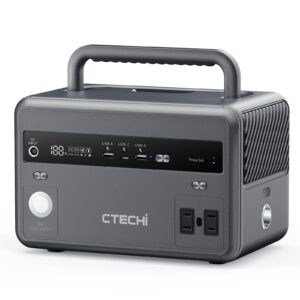 ctechi portable power station 300w, 299wh lifepo4 power station, solar powered generator for camping, battery backup power supply for home emergency use, outdoor, cpap, trip and fishing