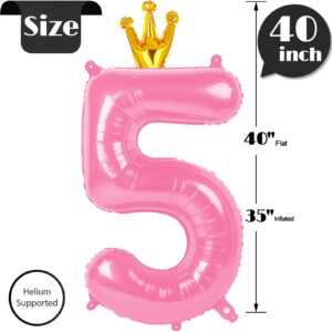 40 Inch Number Balloon 5, 5th Birthday Balloon, Pink Five Year Old Balloon Decorations, 5 15 50 Number Balloons Party Supplies Wedding Anniversary