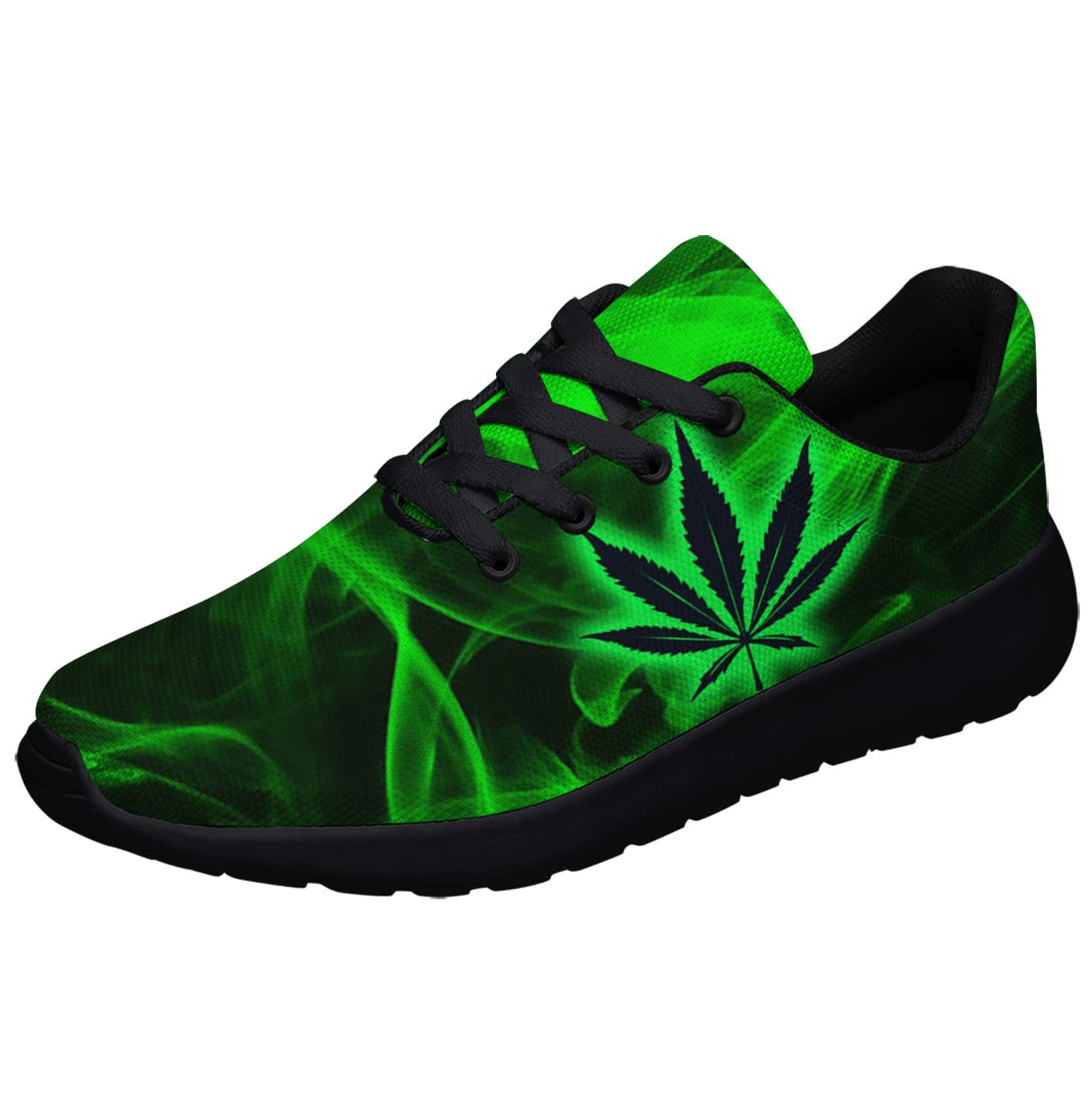 Marijuana Leaf Shoes Mens Womens Pot Leaf 420 Weed Running Sneakers Cannabis Leaf Walking Tennis Shoes Black Size 9