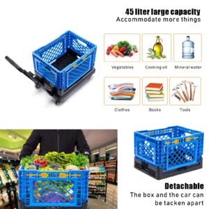 Foldable Shopping Cart Utility Grocery Cart Flat Cart Crate Portable Folding Cart Suitable for Shopping Luggage Grocery Office (Blue)