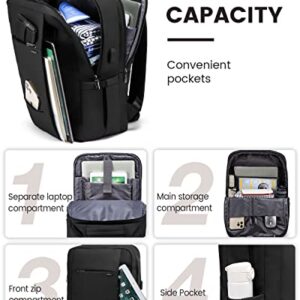 LOVEVOOK Laptop Backpack for Women & Men, Unisex 15.6 inch Waterproof Travel Backpack, Work Backpack Casual Daypack with USB Charging Port, Computer Backpack for Business Black