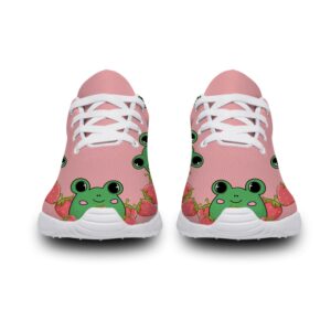 Pink Cute Strawberry Frog Sneakers for Women Girl,Personalized Lightweight Soft Tennis Running Shoes Gifts for Ladies Sister,US Size 9 Women/7.5 Men