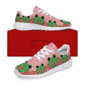 Pink Cute Strawberry Frog Sneakers for Women Girl,Personalized Lightweight Soft Tennis Running Shoes Gifts for Ladies Sister,US Size 9 Women/7.5 Men