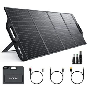 mokin portable solar panel, 120w/20v foldable solar panel with pd 65w usb-c/usb-a/dc outputs for power station/battery pack, high 23% efficiency, ip68 waterproof&dustproof design for camping rv travel