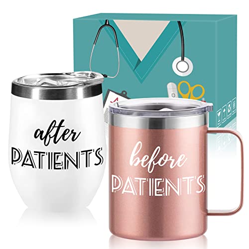 Physkoa Before Patients, After Patients Gift Set - 12oz Stainless Steel Wine Glasses and 12oz Stainless Steel Coffee Mug Set - Nurse Gifts for Women,Nurses Week Gifts,Nursing Graduation Gifts