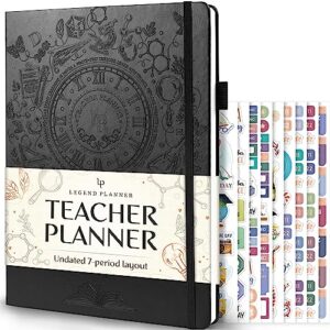 legend teacher planner – undated lesson plan book for teachers with weekly & monthly calendars - classroom organization & school year planner – 8.5”x11.5” hardcover (black debossed)