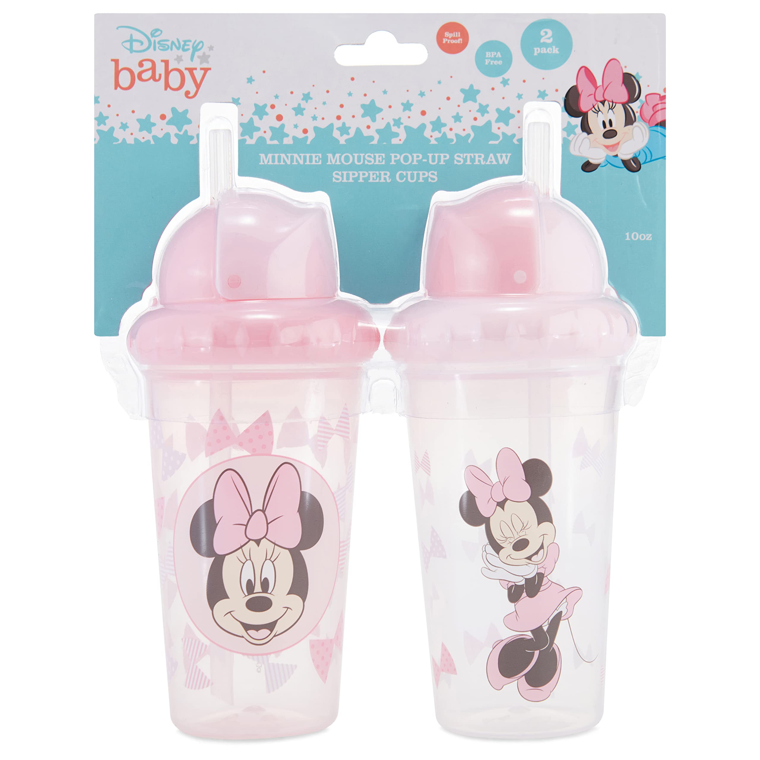 Disney Toddler Sippy Cups for Boys and Girls | 10 Ounce Sippy Cup Pack of Two with Straw and Lid | Durable Blue Leak Proof Travel Water Bottle for Toddlers