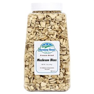 harmony house foods freeze-dried mushroom dices (1.5 oz, quart size jar)