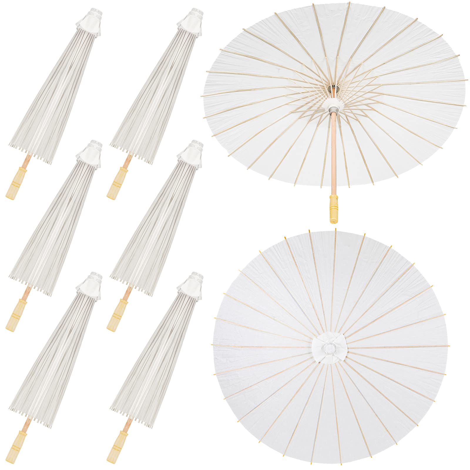 Sadnyy 33 Inches Paper Umbrellas Paper Decorative Chinese Japanese Parasol Umbrella DIY Oiled Paper Painting Umbrellas Crafts for Wedding Bridal Party Decor (White,12 Pack)