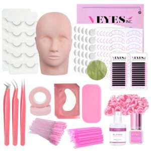 veyes inc lash kit for eyelash extensions beginners, starter practice lash tech with mannequin head practice exercise set, individual lashes, lash glue, lash extension tweezers