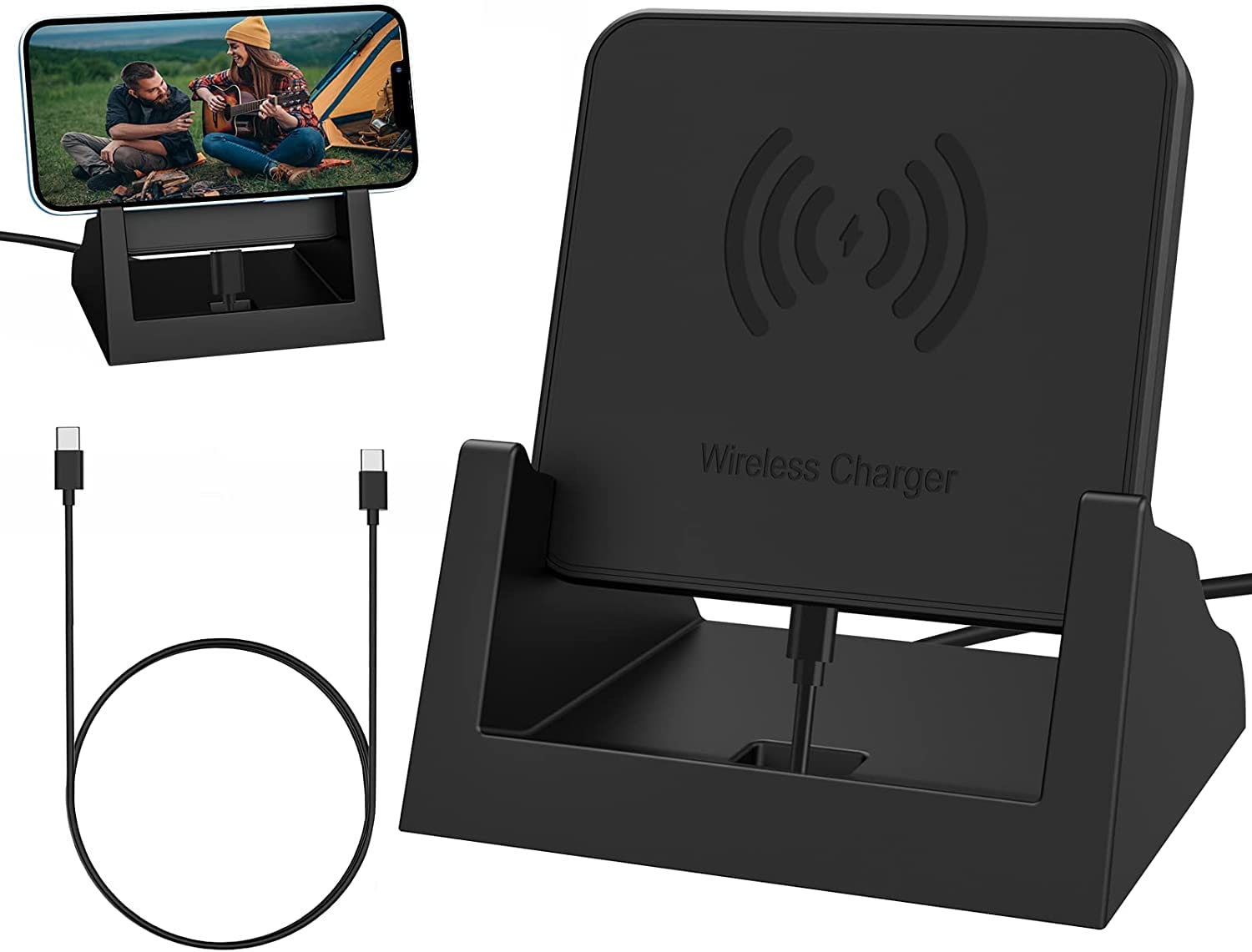 Wireless Charger,15W Certified Fast Wireless Charging Stand,Certified for iPhone 14/4 Plus/14 Pro/13/12/11/X/XS Max, Wireless Charger for Samsung Galaxy S22/S21/S20/S10/S9/S8 (No AC Adapter)