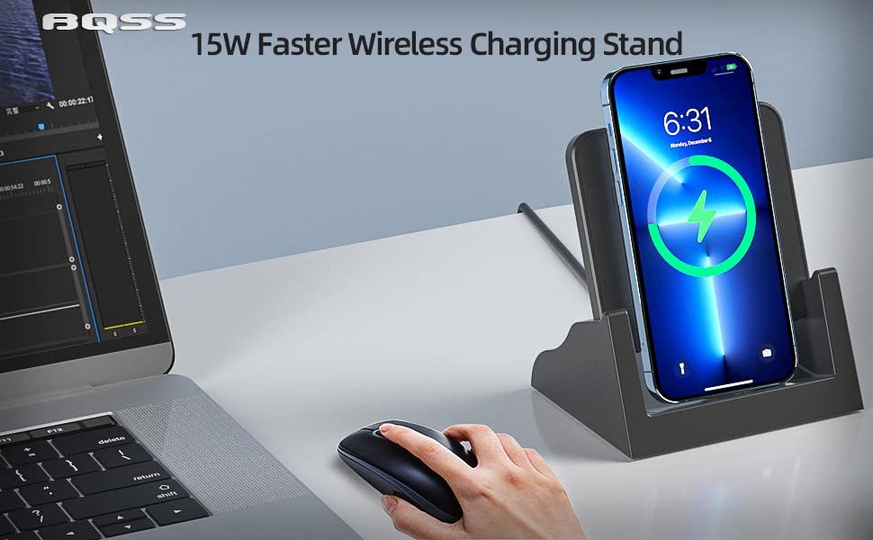 Wireless Charger,15W Certified Fast Wireless Charging Stand,Certified for iPhone 14/4 Plus/14 Pro/13/12/11/X/XS Max, Wireless Charger for Samsung Galaxy S22/S21/S20/S10/S9/S8 (No AC Adapter)