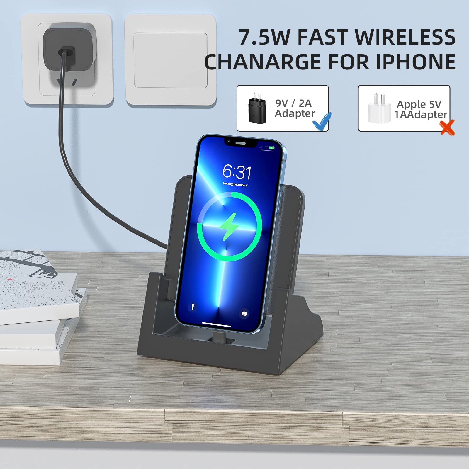 Wireless Charger,15W Certified Fast Wireless Charging Stand,Certified for iPhone 14/4 Plus/14 Pro/13/12/11/X/XS Max, Wireless Charger for Samsung Galaxy S22/S21/S20/S10/S9/S8 (No AC Adapter)