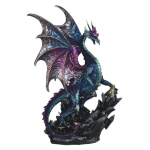 ice armor 16.5" h blue and purple dragon with pyramid glass statue fantasy decoration figurine