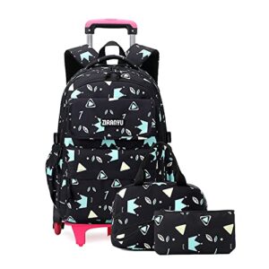 3pcs girls rolling backpack kids bookbag with wheels set elementary students outdoors trolley schoolbag