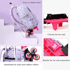 3Pcs Girls Rolling Backpack Kids Bookbag with Wheels Set Elementary Students Outdoors Trolley Schoolbag