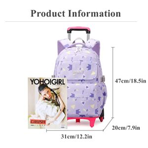 3Pcs Girls Rolling Backpack Kids Bookbag with Wheels Set Elementary Students Outdoors Trolley Schoolbag