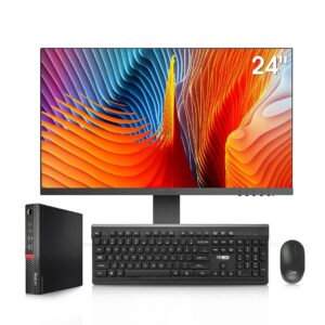 lenovo m710q computer desktop pc with 23.8" fhd monitor, intel core i7-6700t, 32gb ram new 512gb nvme ssd, wi-fi 6e bluetooth, wireless keyboard mouse desk pad windows 10 pro (renewed)