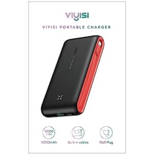 VIYISI Portable Charger with Built-in Cables, Fast Charging Power Bank with Wall Plug 10000mAh, USB C Battery Pack Compatible with iPhone 15/14/13/12/11, Samsung, Huawei, More USB-C Devices - Black