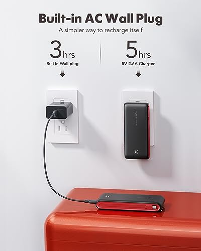 VIYISI Portable Charger with Built-in Cables, Fast Charging Power Bank with Wall Plug 10000mAh, USB C Battery Pack Compatible with iPhone 15/14/13/12/11, Samsung, Huawei, More USB-C Devices - Black